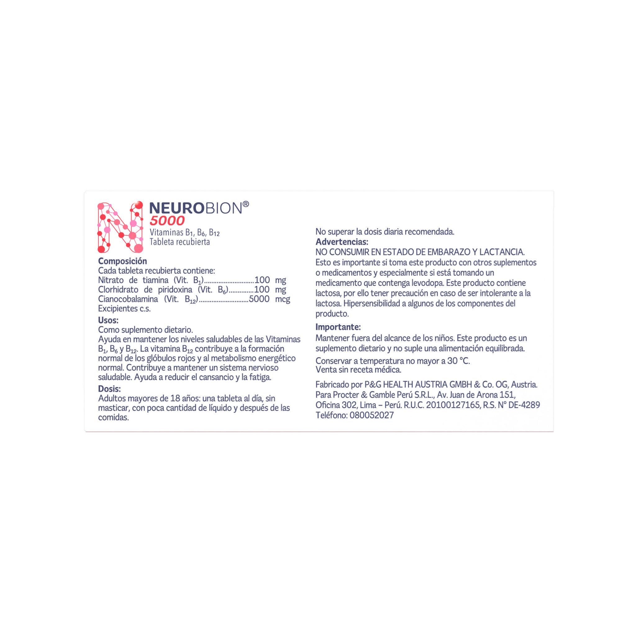 Neurobion 5000 Complejo B Tabletas Recubiertas - Boticas Hogar y Salud
